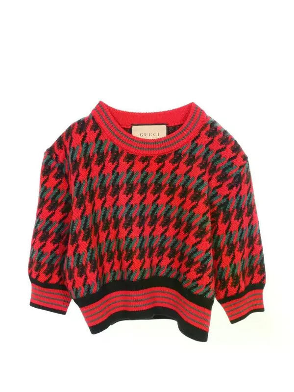 Gucci 2010s Houndstooth Cropped Sweater - Red