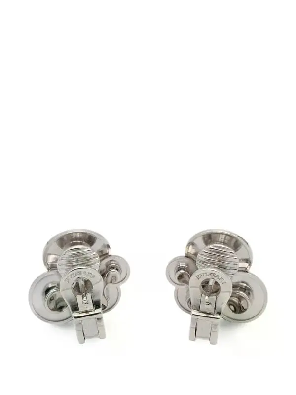 BVLGARI 18k White Gold Polished Engraved Logo Multi-disc Earrings