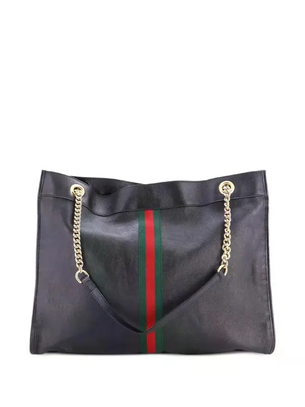 Gucci Rajah Chain Leather Large Tote Bag - Black