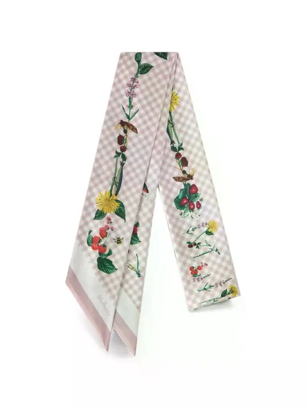 Mulberry Gingham Floral-print Scarf - Pink