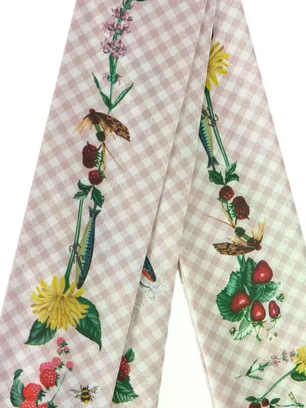 Mulberry Gingham Floral-print Scarf - Pink