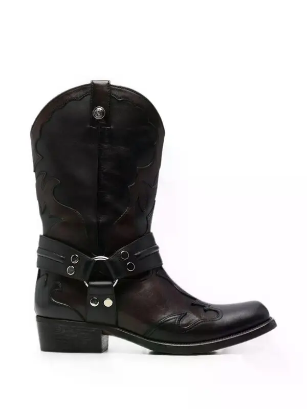 Versace Embroidered Harness Boots - Black