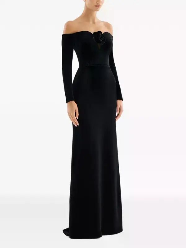 ADAMARIS Off-shoulder Rose Appliqué Maxi Dress