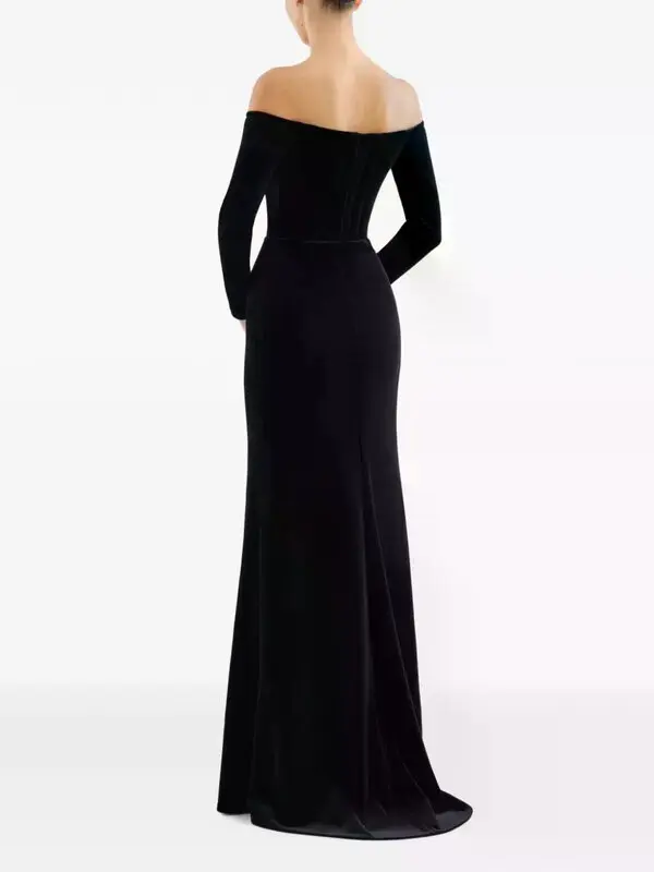 ADAMARIS Off-shoulder Rose Appliqué Maxi Dress