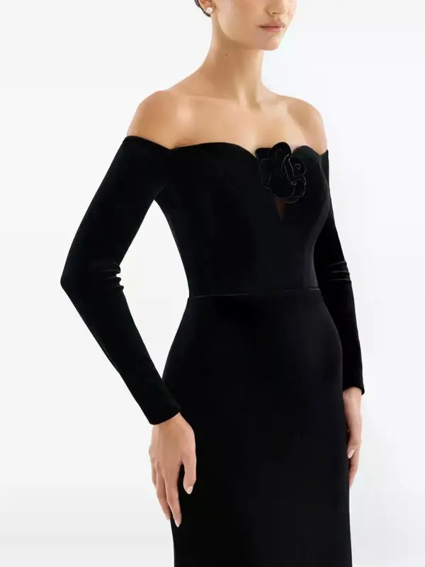 ADAMARIS Off-shoulder Rose Appliqué Maxi Dress