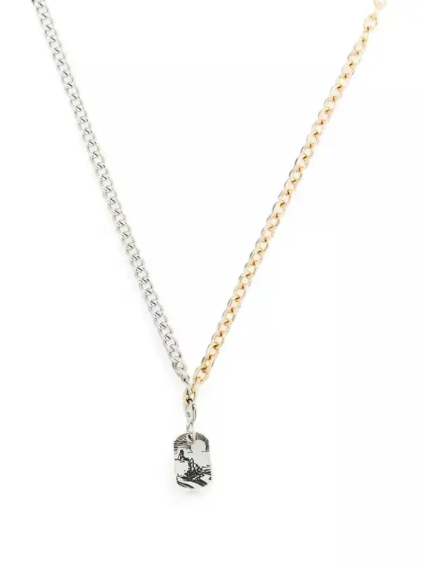 AGNES B. Two Tone Engraved Pendant Necklace - Silver