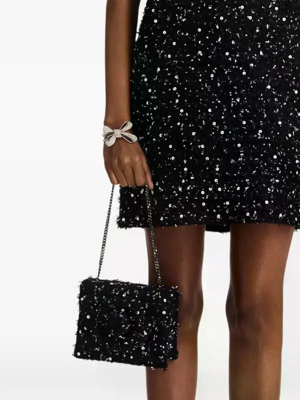 Oscar De La Renta Mini Tro Sequin-embellished Floral-appliqué Clutch Bag - Black