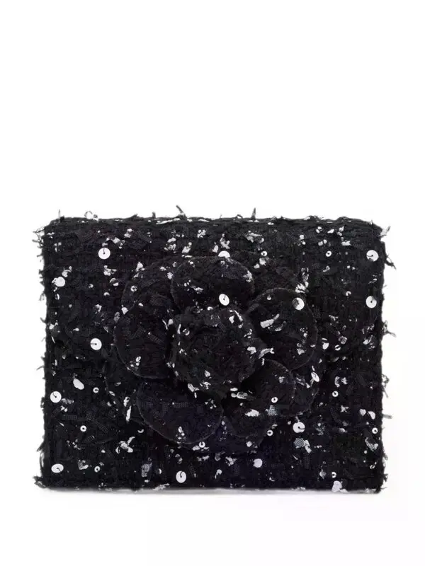 Oscar De La Renta Sequined Floral Appliqué Clutch Bag - Black