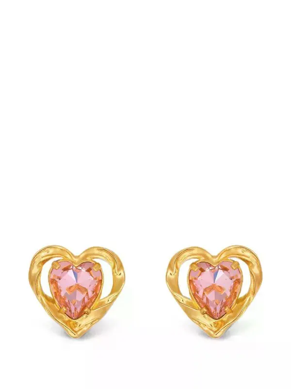 Oscar De La Renta Heart Motif Crystal Stud Earrings - Gold