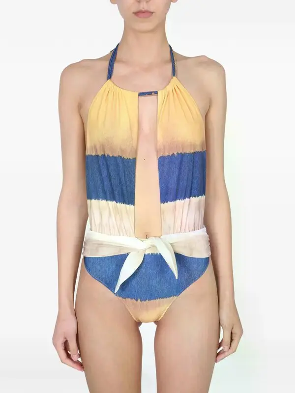 Alberta Ferretti Striped Halterneck Cut-out One-piece Swimsuit - Blue