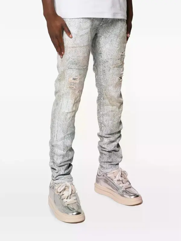 PURPLE BRAND Distressed Snake-print Jeans - Grey