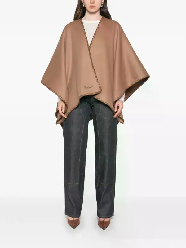 Max Mara Logo Embroidered Cape - Brown