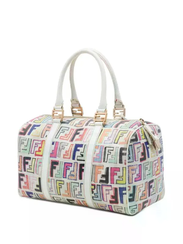 Fendi 2000-2010 Multicolor Zucca Spalmati Forever Boston Bag