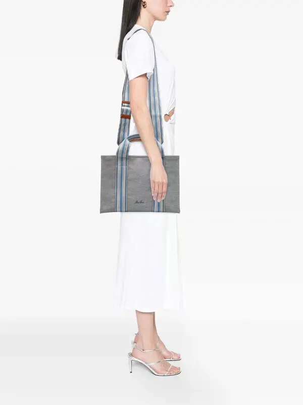 Loro Piana 2020-2026 Canvas The Suitcase Stripe Tote Satchel - Grey