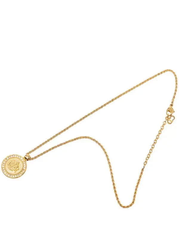 Dior 20th Century Plated Strass Medallion Pendant Necklace - Gold