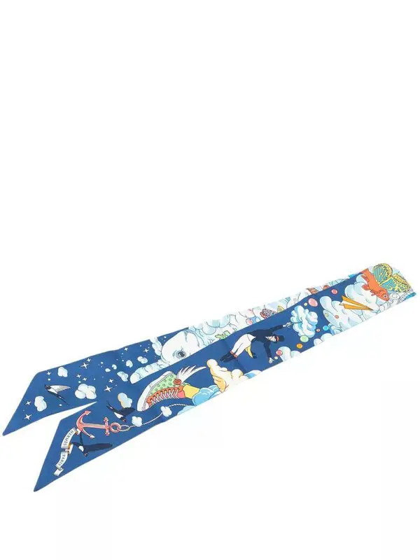 Hermès 2021-2026 Sur Mon Nuage Silk Twilly Scarf Scarves - Blue