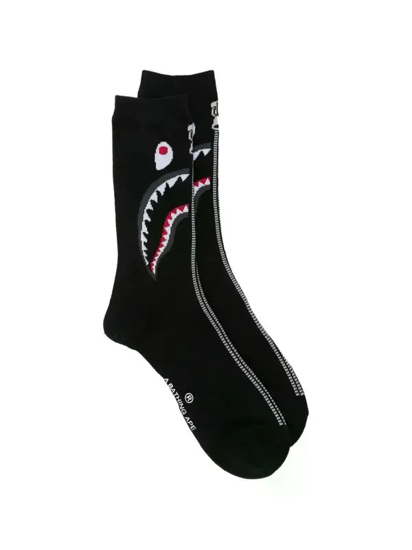 A BATHING APE Shark-jacquard Socks - Black