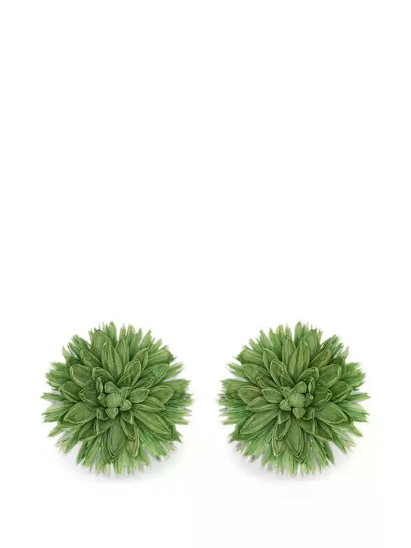 Oscar De La Renta Flower Raffia Earrings - Green