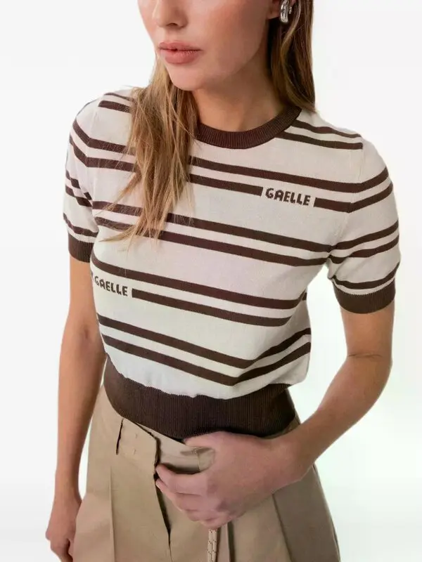 GAELLE PARIS Striped Short-sleeve Sweater