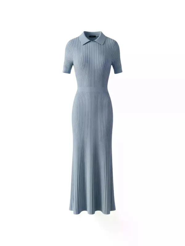 Gabriela Hearst Ribbed Knit Polo-collar Midi Dress - Blue