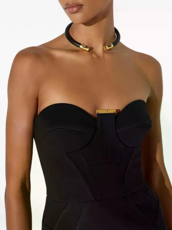 Elisabetta Franchi Tubular Necklace With Logo Embellishments - Gold