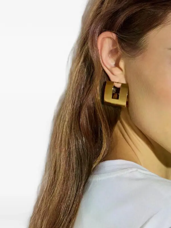 Elisabetta Franchi Curved Logo Earrings - Gold