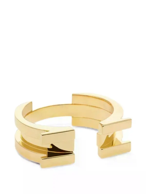 Elisabetta Franchi Rigid Cuff Bracelet With Logo Detail - Gold