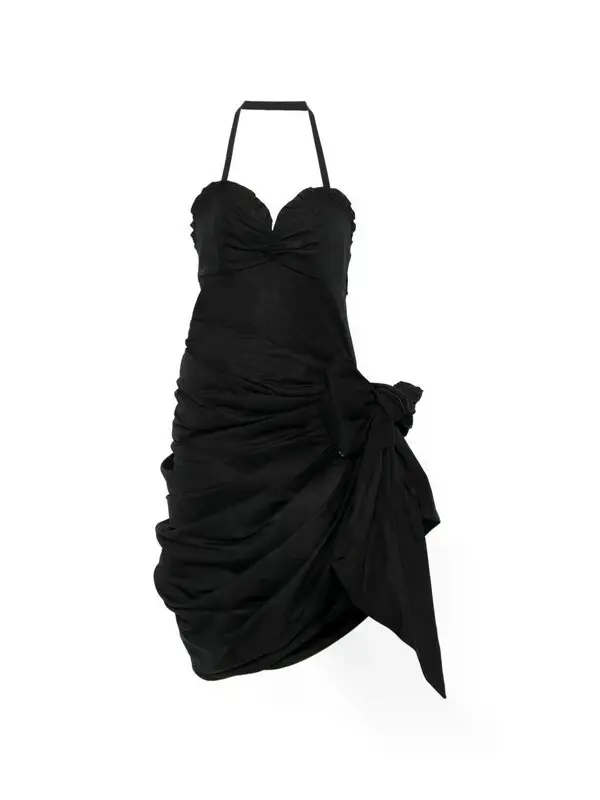 Chloé Halterneck Sleeveless Gathered Detail Asymmetric Dress - Black