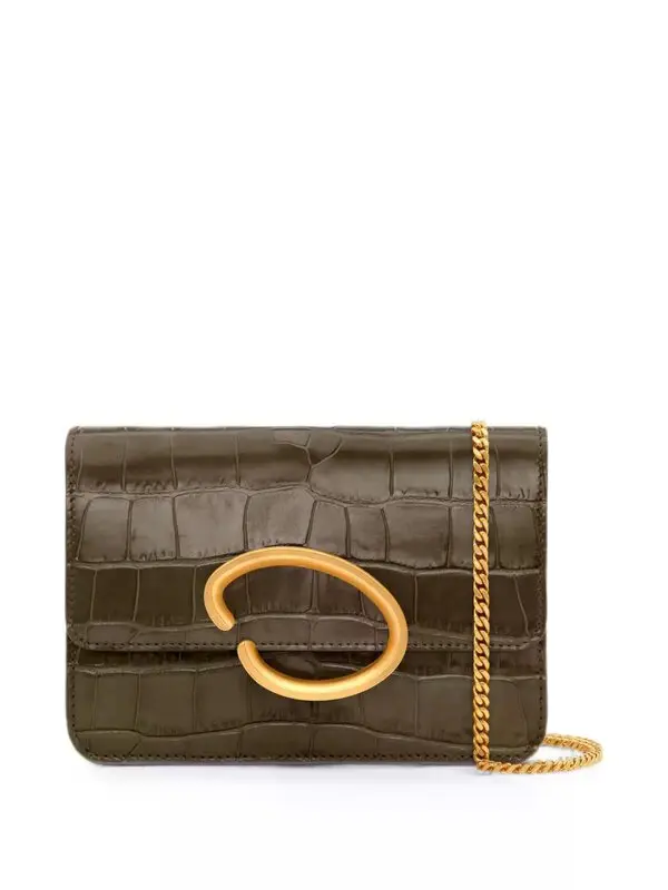Oscar De La Renta Croc-effect Leather Clutch Mini Bag - Green