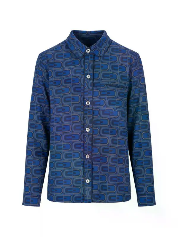 LAURA URBINATI Geometric Print Long-sleeved Pajama Top - Blue