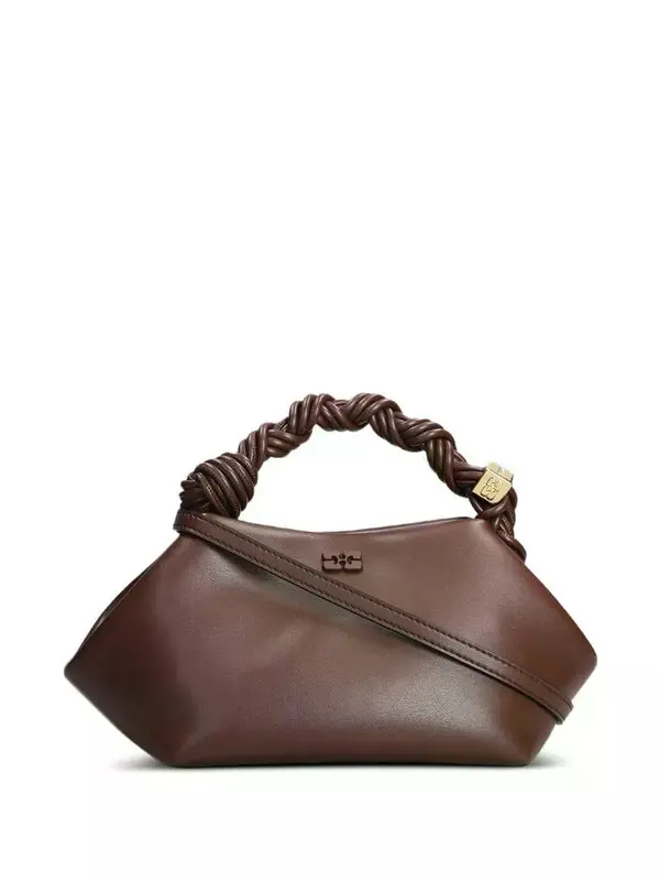 GANNI Small Leather Tote Bag With Twisted Top Handle - Brown