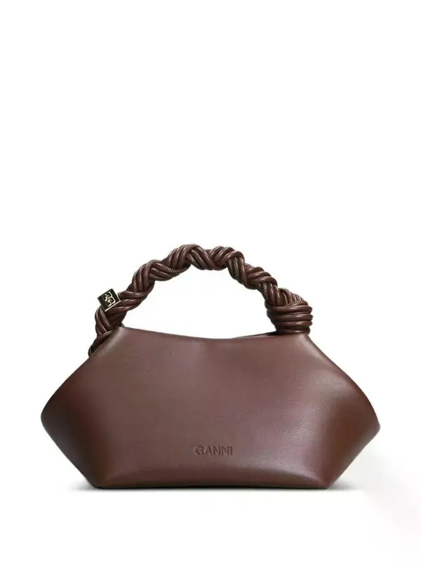 GANNI Small Leather Tote Bag With Twisted Top Handle - Brown