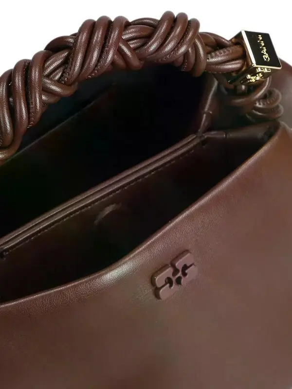 GANNI Small Leather Tote Bag With Twisted Top Handle - Brown