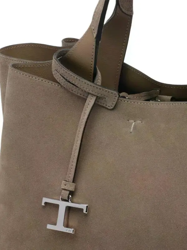 TOD'S T-logo Suede Tote Bag - Neutrals