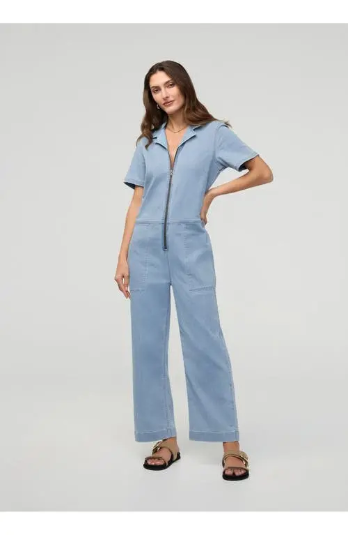 DUER Performance Denim Short Sleeve Jumpsuit - Desert-blue