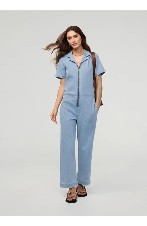DUER Performance Denim Short Sleeve Jumpsuit