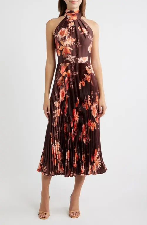 Eliza J Floral Print Sleeveless Print Midi Dress - Chocolate
