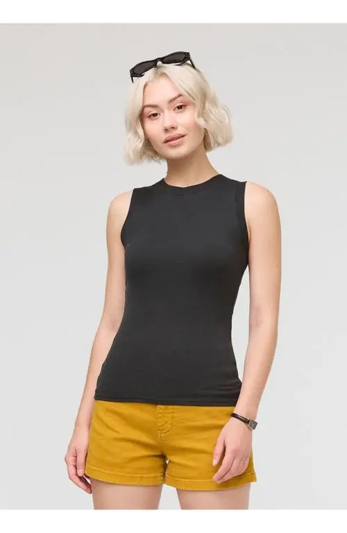 DUER Ribbed Pima High Neck Tank - Black