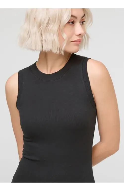 DUER Ribbed Pima High Neck Tank - Black