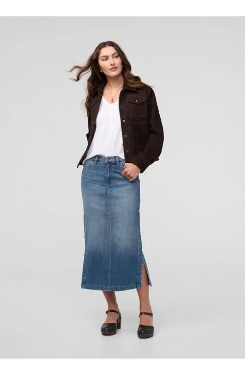 DUER Performance Denim Slit Skirt - Blue-ash