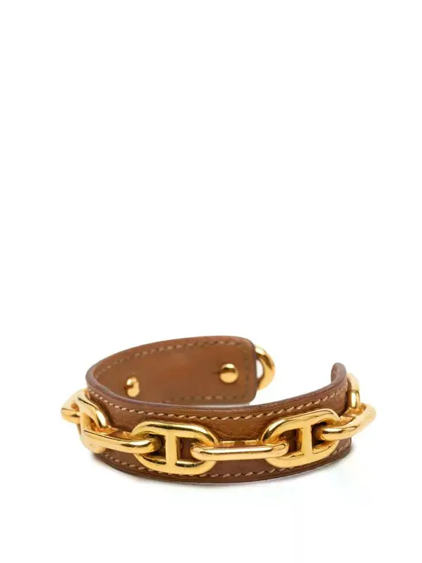 Hermès 2000-2026 Leather And Gold Plated Chaine D Ancre Cuff Bracelet Costume Bracelet - Brown