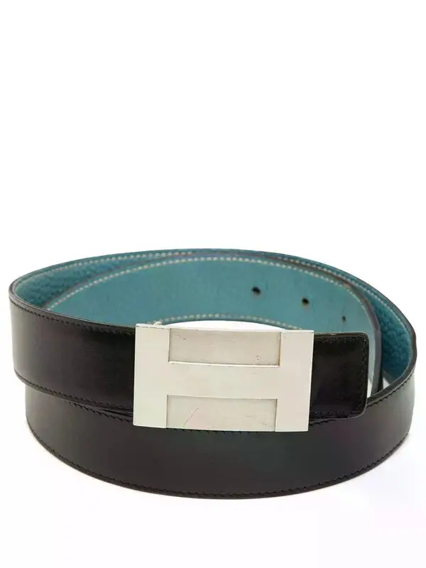 Hermès 2007 Box Calf And Togo H Plate Reversible Belt - Blue
