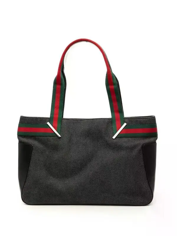 Gucci 2000-2015 Denim Web Tote Bag - Black