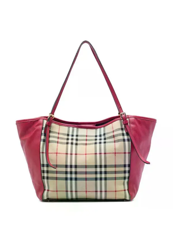 Burberry 2000-2017 Small Haymarket Check Canvas And Leather Canterbury Tote Bag - Red