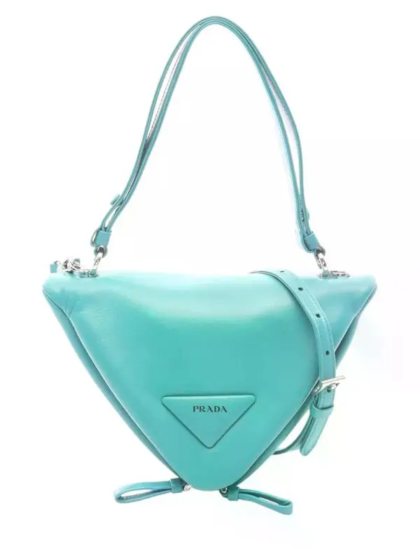 Prada 2022 Nappa Padded Signaux Triangle Satchel - Blue