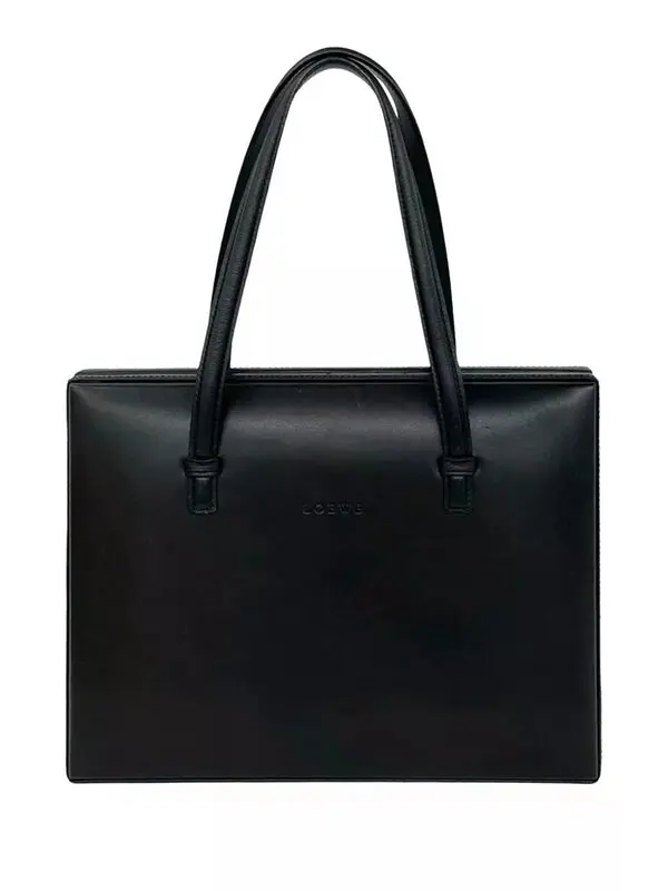 Loewe 2000-2026 Leather Logo Tote Bag - Black