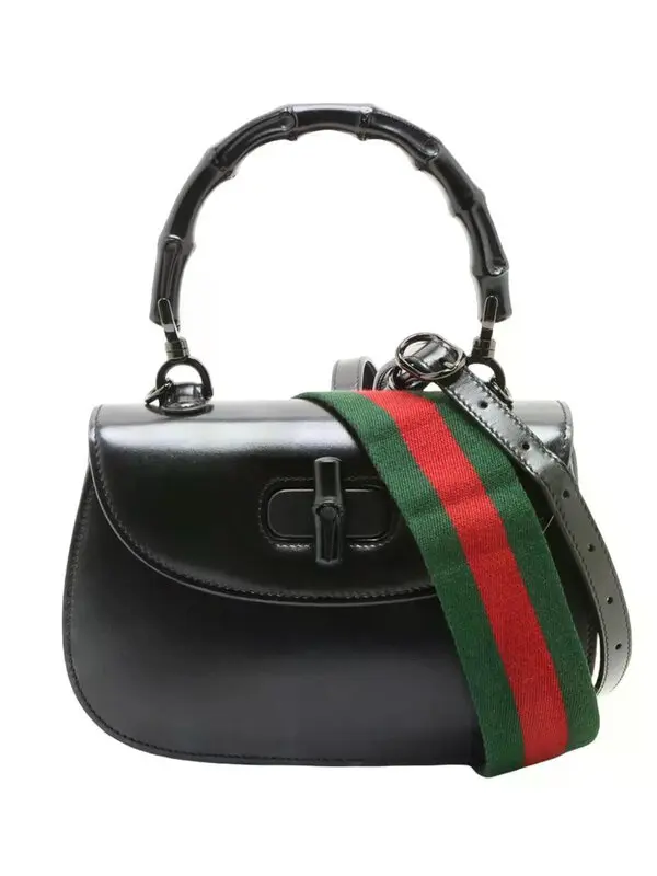 Gucci 2000-2015 Mini Calfskin 1947 Bamboo Top Handle Bag Satchel - Black