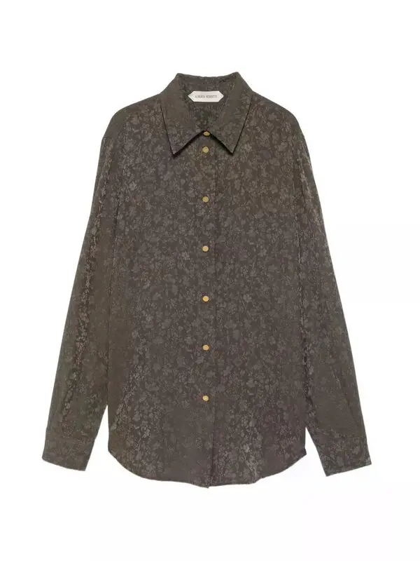 Alberta Ferretti Floral Jacquard Pussy-bow Shirt - Grey