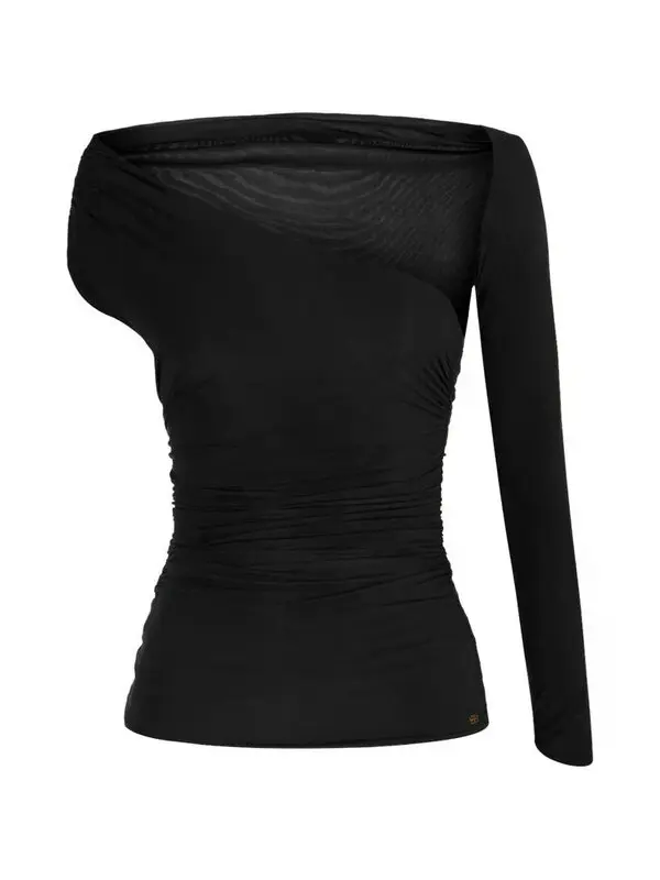 Elisabetta Franchi Asymmetric Ruched Top - Black