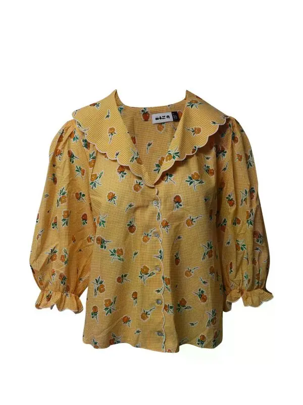Rixo Gingham Floral-print Blouse - Yellow